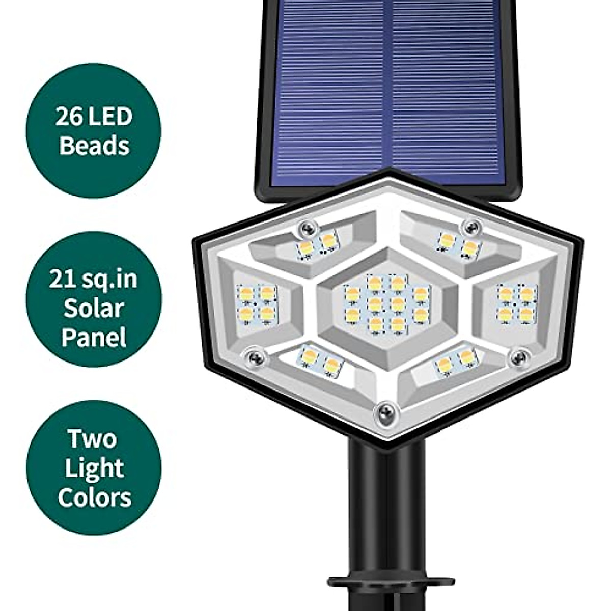 Gulliva Solar Spot Lights Outdoor, 26 LED Beads Solar Spotlight, IP65 Waterproof, 4 Lighting Modes in Angle of 120° Solar Powered Landscape Lights for Yard/Garden/Patio(6 Pack)