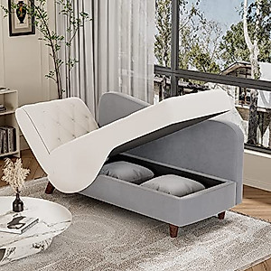 DAMAIFROM Adjustable Recling Chaise Lounge Indoor with Storage,Sleeper Sofa Bed,Lounge Chaise Armchair with Pillow,3 in 1 Velvet Futon Sofa Couch Bed for Living Room Bedroom(Beige)