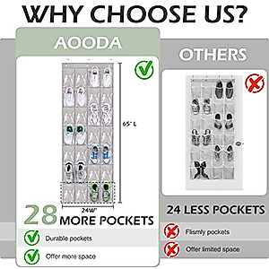 AOODA 28 Large Pockets Hanging Shoe Organizer, Large 28 Pockets Clear Over The Door Shoe Rack, 2 Item Bundle