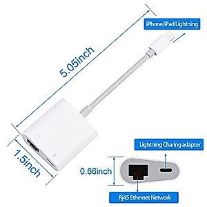 Lightning to Ethernet Adapter, [Compatible with Apple MFi Certified] RJ45 Ethernet LAN Network Adapter, Plug and Play, Supports 100Mbps Ethernet Network with Charge Port, iOS 10.3.3 to iOS 15