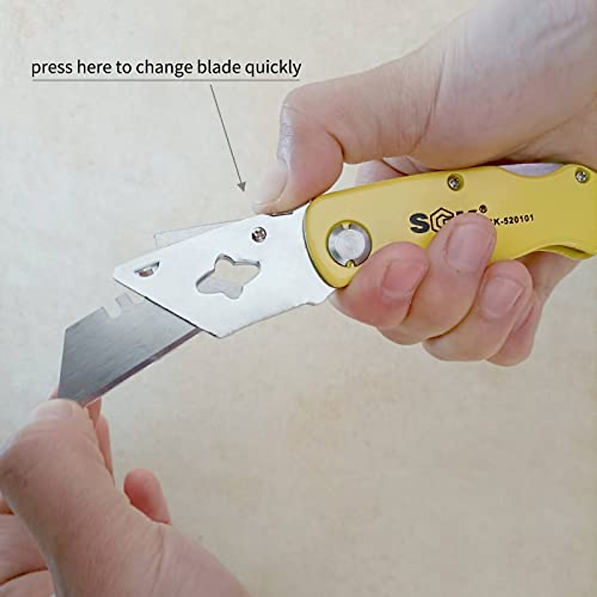 Folding Utility Knife, EDC Utility Knife, Pocket Utility Knife, Heavy Duty Box Cutter, Foldable Sure-Grip Box Opener Knife with extra 5 Pieces SK-5 Blades