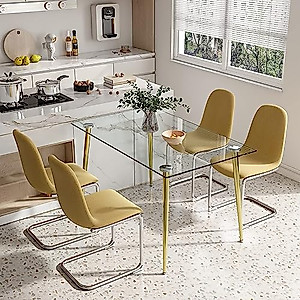 Glass Dining Table for 4 with 51 inch Clear Tempered Glass Top, 0.31" Modern Rectangular Glass Kitchen Table Furniture with 4 Golden Plating Metal Legs for Home Kitchen Room