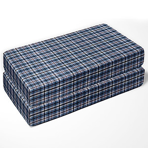 Bacati Crib Fitted Sheet, Blue Plaids Yarn Dyed (Pack of 2)