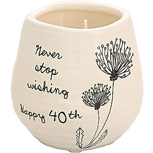 Pavilion Gift Company Never Stop Wishing Happy 40th Birthday - 8 oz Soy Wax Candle with Wick in A Yellow Ceramic Vessel 8 oz-100 Scent: Serenity, 3.5 Inch Tall