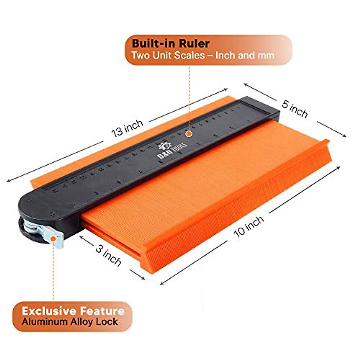 Contour Gauge with Lock D&R Tools Widen Shape Duplication Gauge Tool 5”& 10”, Template Tool with Adjustable Lock Precisely Copies Irregular Shapes Tools for Flooring Contour Gauge Duplicator