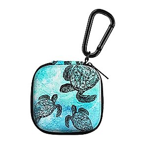 WIRESTER Portable Wireless Headphone Case, Earphone Storage Bag Carrying Case, Earbud Holder with Black Carabiner Compatible with Apple Airpods - Ocean Sea Turtles