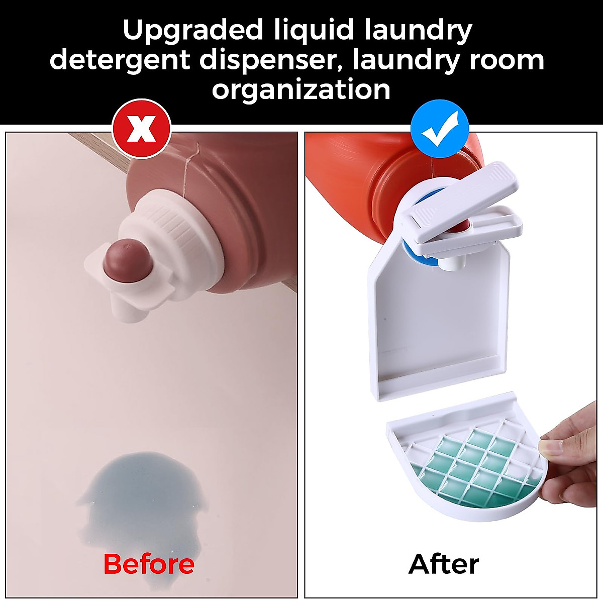 KMOUANTS Laundry Detergent Dispenser Cup Holder,Nozzle Upgraded Labor-Saving Switch Easily No More runny or Messy Laundry Detergent, Laundry Cup Holder and drip Tray Room Organization and Storage