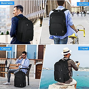 RAINSMORE Laptop Backpack 17 Inch Large Travel Backpack for Men Women Waterproof Computer Backpack Work Business College Backpack Bookbag TSA Friendly Carry on Backpack with USB Port, Black