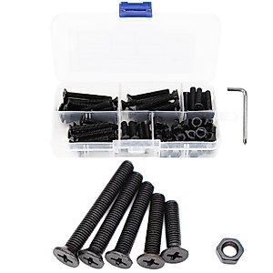 binifiMux 100pcs Flat Phillips Head Black M5 x 20mm/ 25mm/ 30mm/ 35mm/ 40mm Countersunk Machine Screws Hex Nuts Assortment Kit