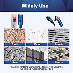 Diamond Core Drill Bit,Adapter，BRSCHNITT 1-1/2 Inch Laser Welded Diamond Hole Saw for Granite Marble Solid Block Stone Reinforced Concrete,Dry or Wet Drilling (38mm)