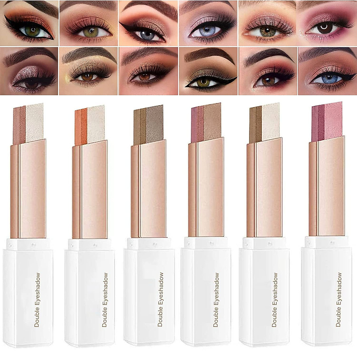12 Colors Eye Shadow Stick Makeup, Glitter EyeShadow Highlighter Stick, Brilliant Eye Brightener Stick Shimmer Eye Highlighter Makeup Pencil, Double Colors Gradient Highlighter Eye Brightener