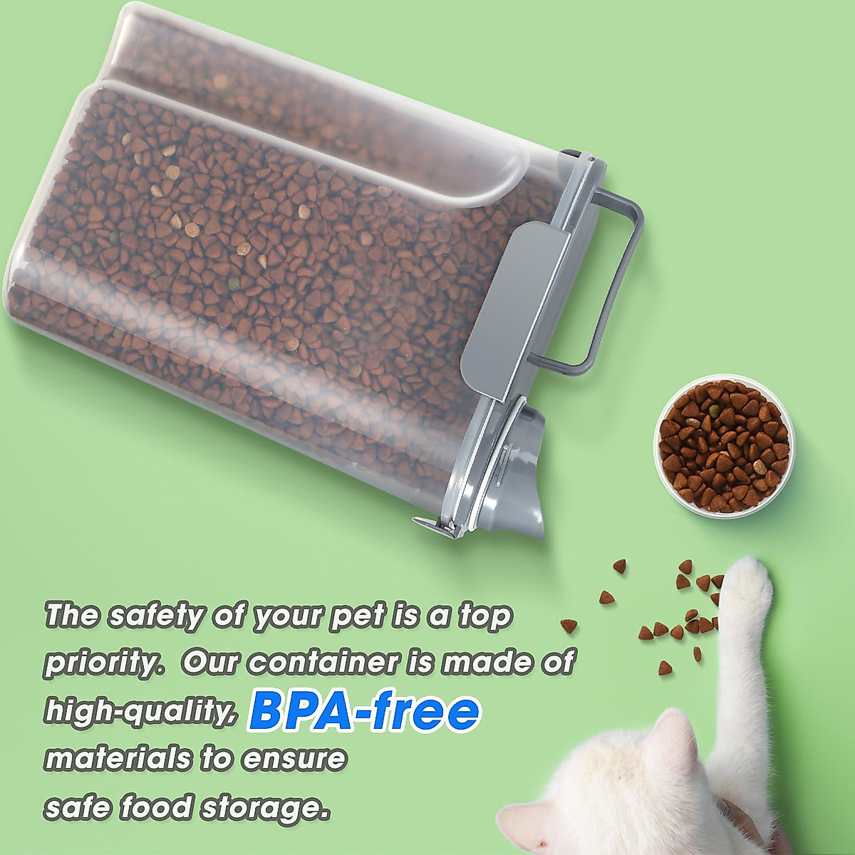 TBMax Large Cat Food Storage Container, Portable Dog Food Container with Upgraded Large Spout and Cup, Travel Pet Food Storage Dispenser for Small Animal Kibble Storage, Bird Seed Container - Grey