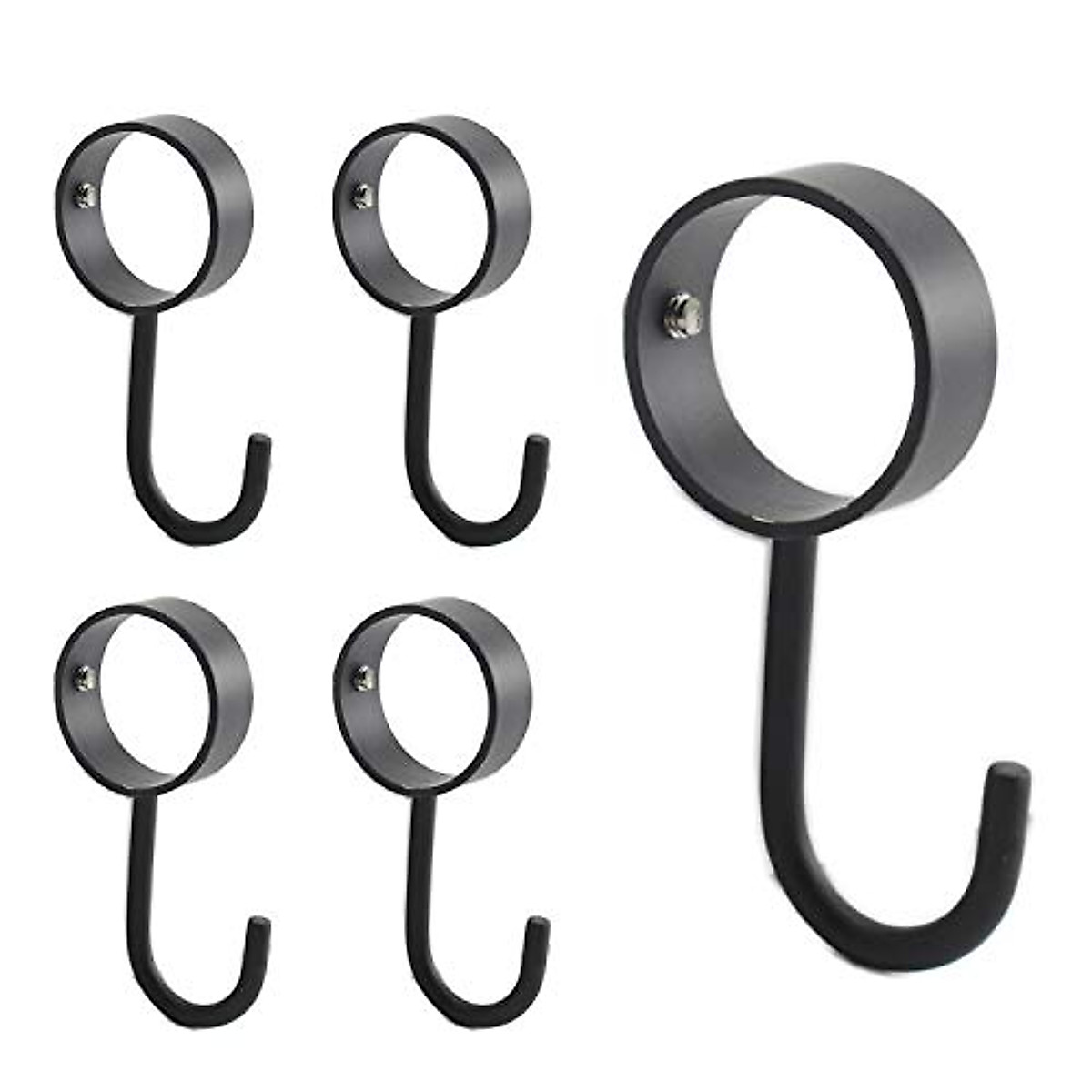 Ulifestar Stainless Steel Closet Rod Hooks, Heavy Duty Utility Hooks for Hanging Pots,Pans,Mugs,Towels,Oven Mitts,Adjustable J Typed Kitchen Hooks Fit for 32mm Rod 5 Pack Black