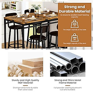 DKLGG Bar Dining Table Set for 4 Industrial Pub Table and Chairs, Kitchen Counter Height Table & 4 PU Leather Upholstered Stools with Backrest Space-Saving Dining Room Table Set for Small Space