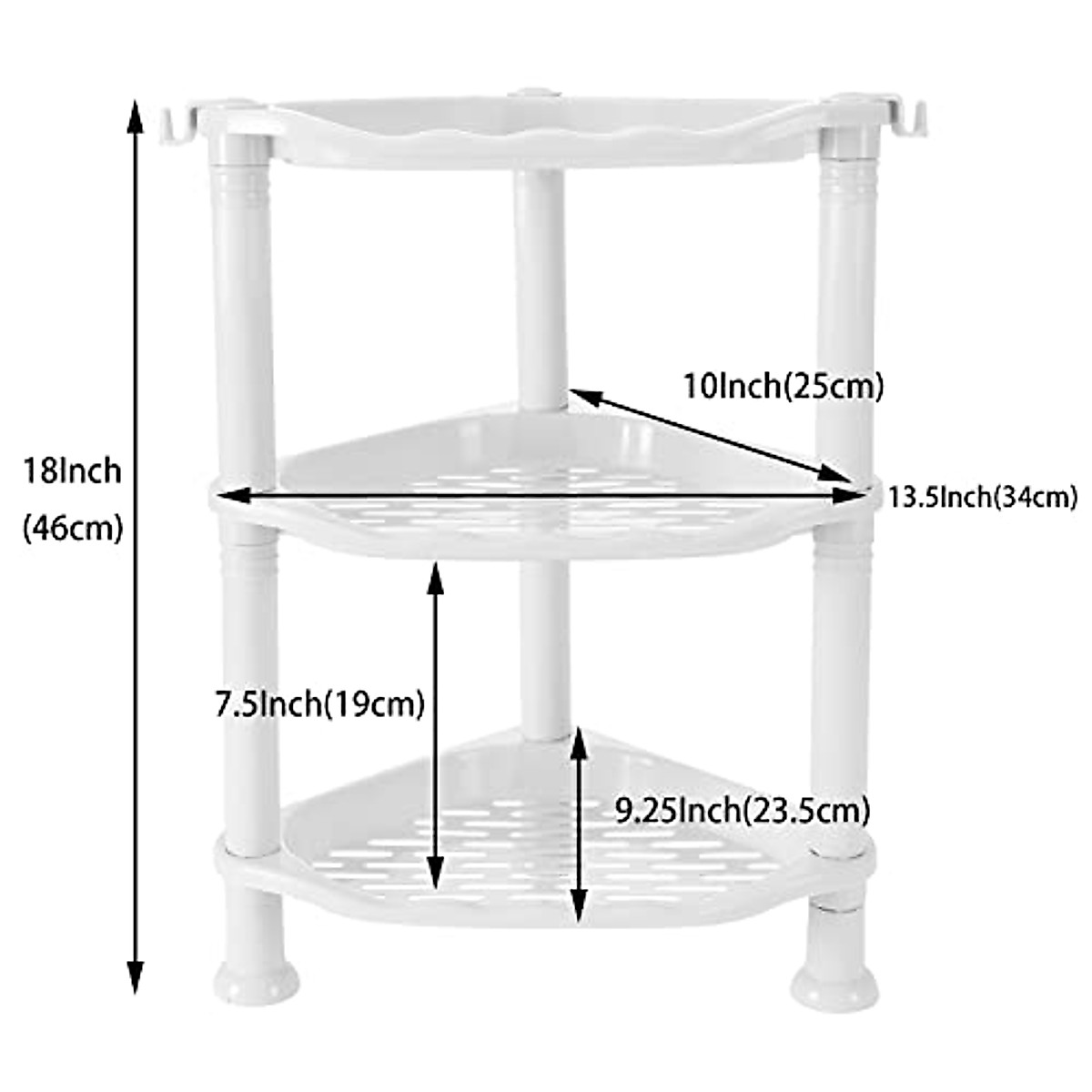 3 Tier Corner Shower Caddy, Rustproof, Plastic Shower Organizer for Bathroom, Bathtub, Shower pan, Bath Accessories Shower Caddies, 13.5 x 10 x 18 Inches, White (White 3 Tier Triangle)