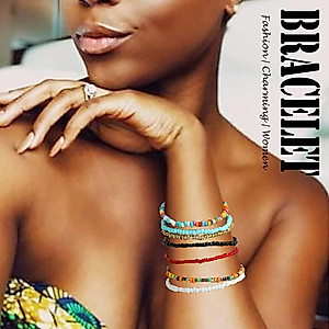 VFlowee Boho Handmade Beaded African Anklets Multicolor Women Stretch Seed Beads Rainbow Ankle Bracelets Glass Bead Bracelet Elastic Foot and Hand Chain Jewelry (7PCS)