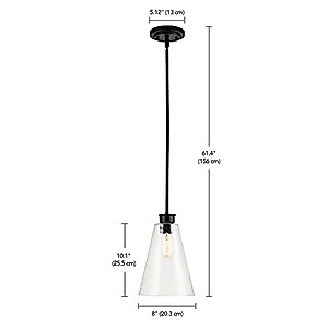 Globe Electric 61258 Gizele 1-Light Pendant Lighting, Matte Black, Seeded Glass Shade, 60W Vintage Edison Incandescent Bulb Included