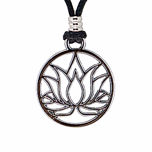 BlueRica Lotus Flower on Adjustable Black Cord Necklace