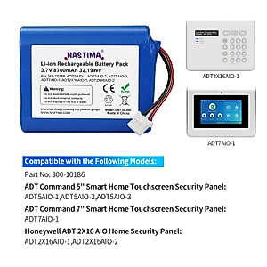 NASTIMA 300-10186 Li-ion Replacement Battery for ADT Command Smart Security Panel ADT5AIO-1 ADT5AIO-2 ADT5AIO-3 ADT7AIO-1 Honeywell ADT2X16AIO-1 ADT2X16AIO-2 | 3.6V/4.2V 8700mAh