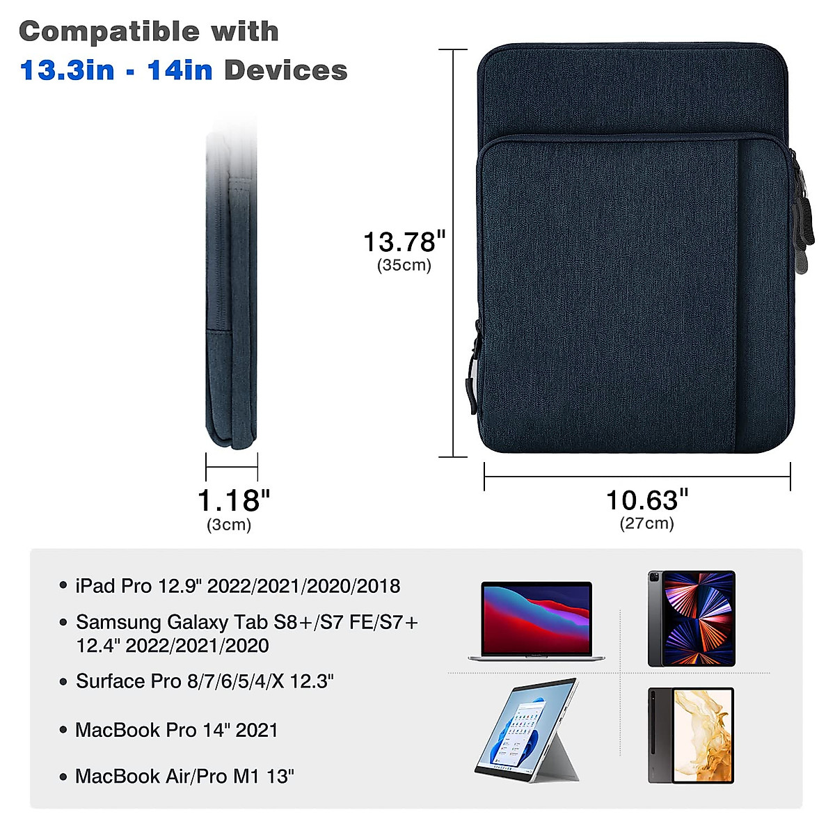 Dadanism 13 Inch Tablet Sleeve Shoulder Bag Carrying Case for iPad Pro 13" M4 2024, iPad Air 13" 2024, iPad Pro 12.9" M2, Galaxy Tab S10+ Plus/S9 FE+/S9+ Plus 12.4", reMarkable Paper Pro 11.8", Indigo