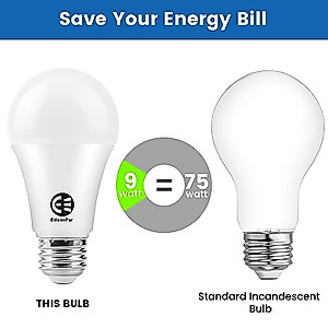 EdisonPar A19 6-Pack LED Light Bulbs, E26 Base 75W Equivalent 1000lumens 4000K Neutral Daylight, Cool White (CWF), Non-Dimmable 9W 15000Hrs Indoor UL