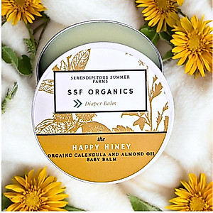 SSF Organics- HAPPY HINEY- Organic Calendula Diaper Balm. 100% Natural. Hand Crafted in Small Batches. Safe for Rashes, Cradle Cap, Chapped Skin.