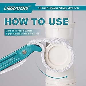 LIBRATON Strap Wrench, Nylon Strap Wrench, 12" Adjustable Oil Filter Strap Wrench, Strap Wrench Plumbing Heavy Duty, Double Layered Nylon Strap Wrench, Handle Belt Wrench