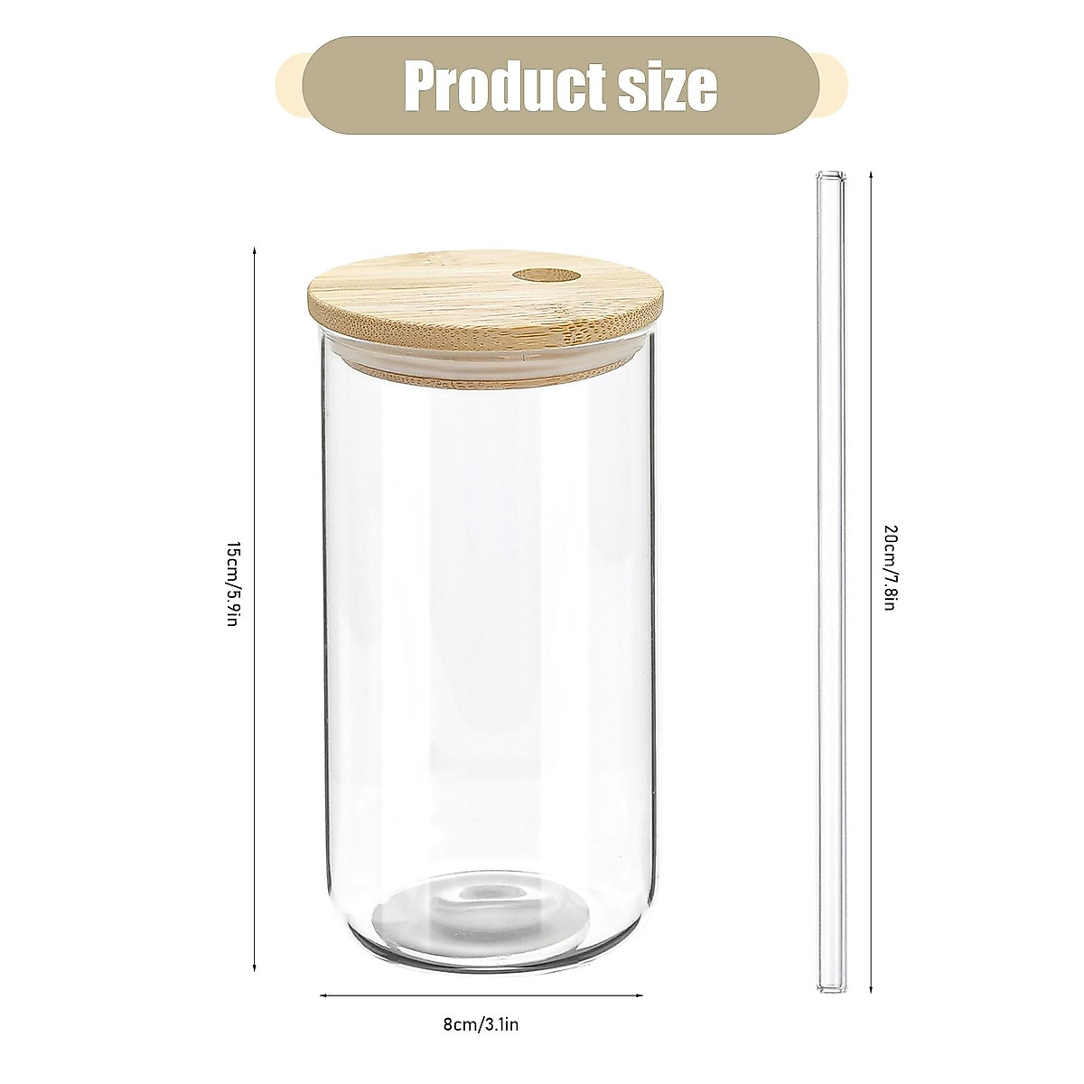 WHEATHUSK 20 Pack Drinking Glass Cups with Bamboo Lids and Glass Straws 16oz Iced Coffee Cups Clear Glass Tumblers Can Shaped Drinking Beer Glasses Cute Cups for Tea, Smoothie, Whiskey, Soda, Gift