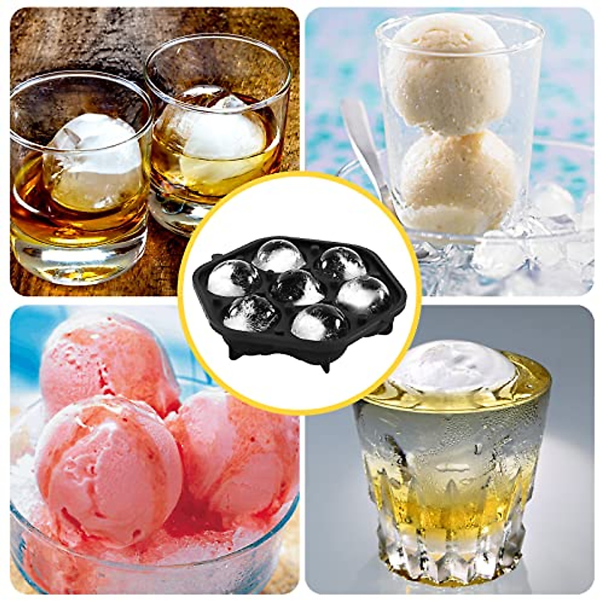 Ice Cube Trays Silicone, Sphere Ice Ball Maker with Lid for Whiskey and Cocktails & Bourbon, Reusable and BPA Free 1 Pack (7 ball ice tray)