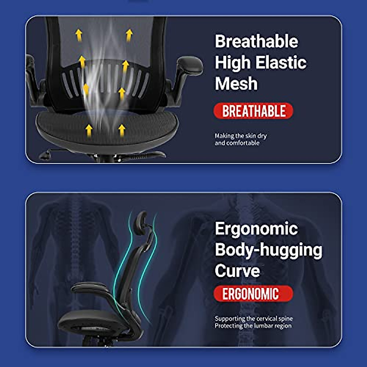 Office Chair Desk Chair Computer Chair Ergonomic Rolling Swivel Mesh Chair Lumbar Support Headrest Flip-up Arms High Back Adjustable Chair for Women& Men,Black