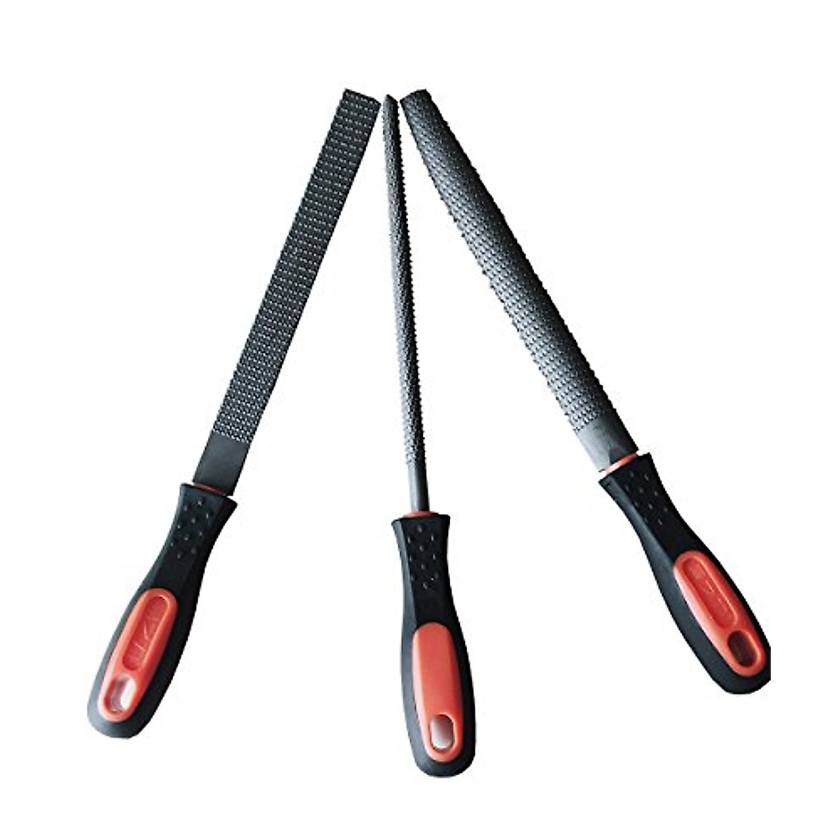 YCAMMIN 8" Wood Rasp File Set with Rubber Grip - Includes Hand Cut Round, Half-Round, and Flat Rasp File Kit - Curved and Flat Tools(3 Pcs) The Color of Packing Bag is Random