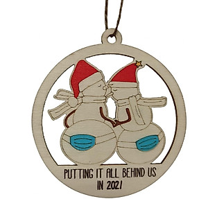 GTRXTAR 4PC 2021 Wooden Christmas Ornaments Christmas Tree Wooden Round Pendant Decoration, Christmas Tree Home Garden Decoration Hanging Ornaments