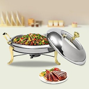 Round Chafing Dish,Stainless Steel Chafing Dish Buffet Chafer,2.5L Catering Chafers and Buffet Warmers with Fuel Holder,for Hotels,Buffets,Restaurants,Family Gatherings (Gold)