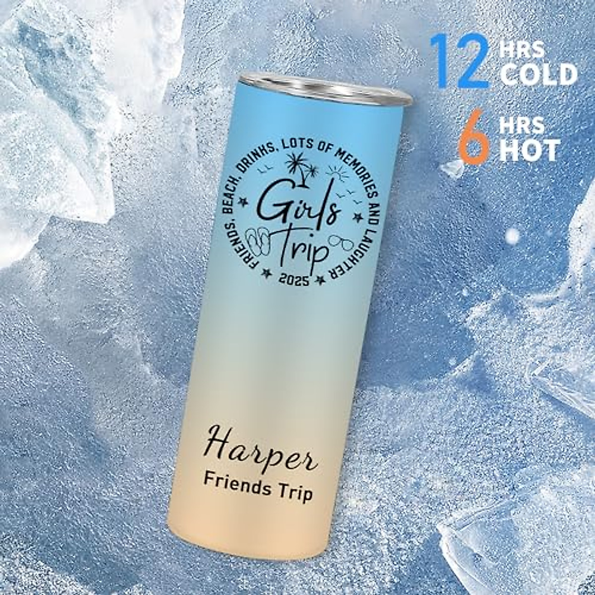 Personalized Girls Trip Tumbler, Custom Beach Vacation Tumbler with Name, Girls Weekend Gifts for Women, 2025 Girl Trip Cup Gifts, 20 oz Stainless Steel Cup with Straws, Bachelorette Party Gift