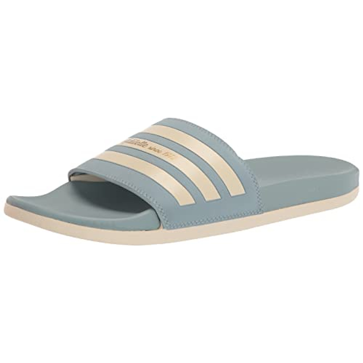 adidas Unisex Adilette Comfort Slide Sandal, Magic Grey/Wonder White/Gold Metallic, 12 US Women