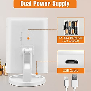 FASCINATE Trifold Vanity Mirror with Lights, Lighted Makeup Mirror 2X/3X Magnification, 21 LED Touch Dimming, Dual Power 90° Rotation Lit Beauty Table Mirror, Make up Mirror with Lighting (White)