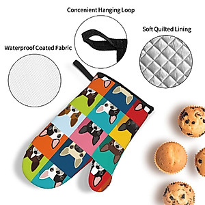 Boston Terrier Dog Oven Mitts and Pot Holders Set of 4, Oven Mittens and Potholders Heat Resistant Gloves for Kitchen Cooking Baking Grilling BBQ