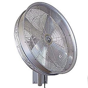 Hydromist Oscillating Wall Mounted Outdoor-Rated Fan, 3-Speed Control on Cord, Alum Fan Blade, Mounting Bracket and Black Cover Included, 24”, Silver