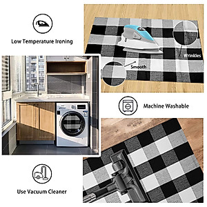 EARTHALL Buffalo Plaid Outdoor Rug 4'x 6', Cotton Hand-Woven Checkered Door Mat, Reversible Foldable Washable Outdoor Rug Stripe for Layered Door Mats Porch/Front Door