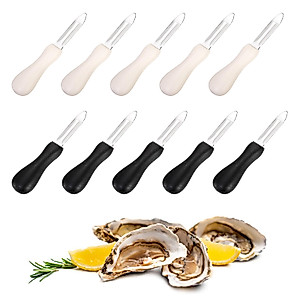 Fasmov 10 Pack Oyster Shucking Knife, Stainless Steel Oyster Knife Oyster Shucker Clam Knife, Oyster Knives Suitable for All Kinds of Shells and Oysters Shucking(White+ Black)