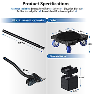 Macoda Furniture Movers with Wheels, Furniture Lift Mover Tool Set of 4 with 360° Rotation and 880lbs Capacity for Moving Heavy Furniture, Refrigerator, Sofa, Cabinet, Piano.