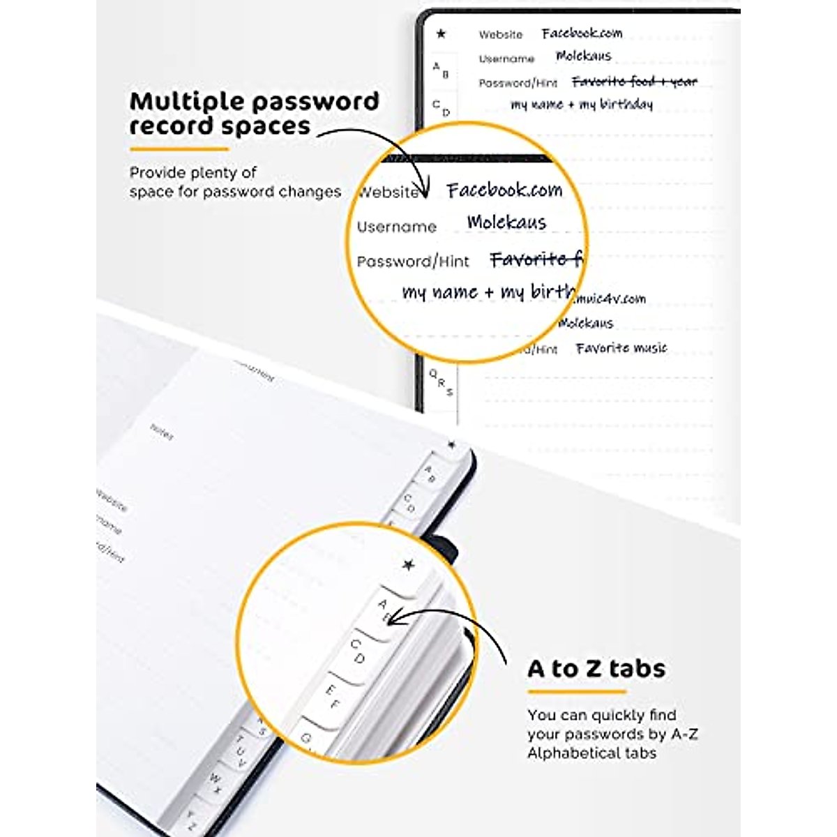 molekaus Password Book with Alphabetical Tabs Small Password Keeper with Extra Password Space to Change Password. Password Notebook for Home or Office for Internet Log In, 6.1*3.7in black small