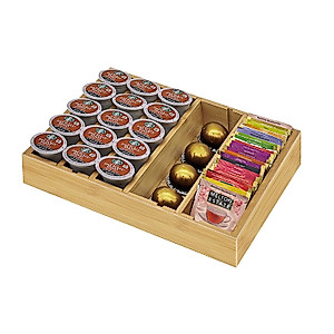 Bayting Bamboo K Cup Holder, Coffee Pod and Tea Bag Organizer for Drawer or Countertop, Adjustable K Cup or Tea Bag Organizer for Coffee Station, Up to 30 K Cups