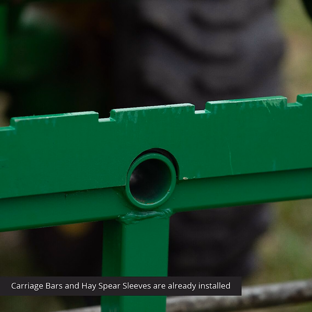 Titan Attachments Hay Frame Attachment, 39â€ Hay Bale Spear and Stabilizers, Rated 4,000 LB, Receiver Hitch, Fits John Deere Loaders