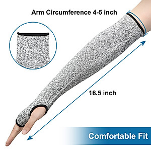 Geyoga Arm Protection Sleeves Level 5 Cut 2 Pairs Heat Resistant Sleeves Protectors for Thin Skin Bruising Men Women(Gray, Black,X-Large)