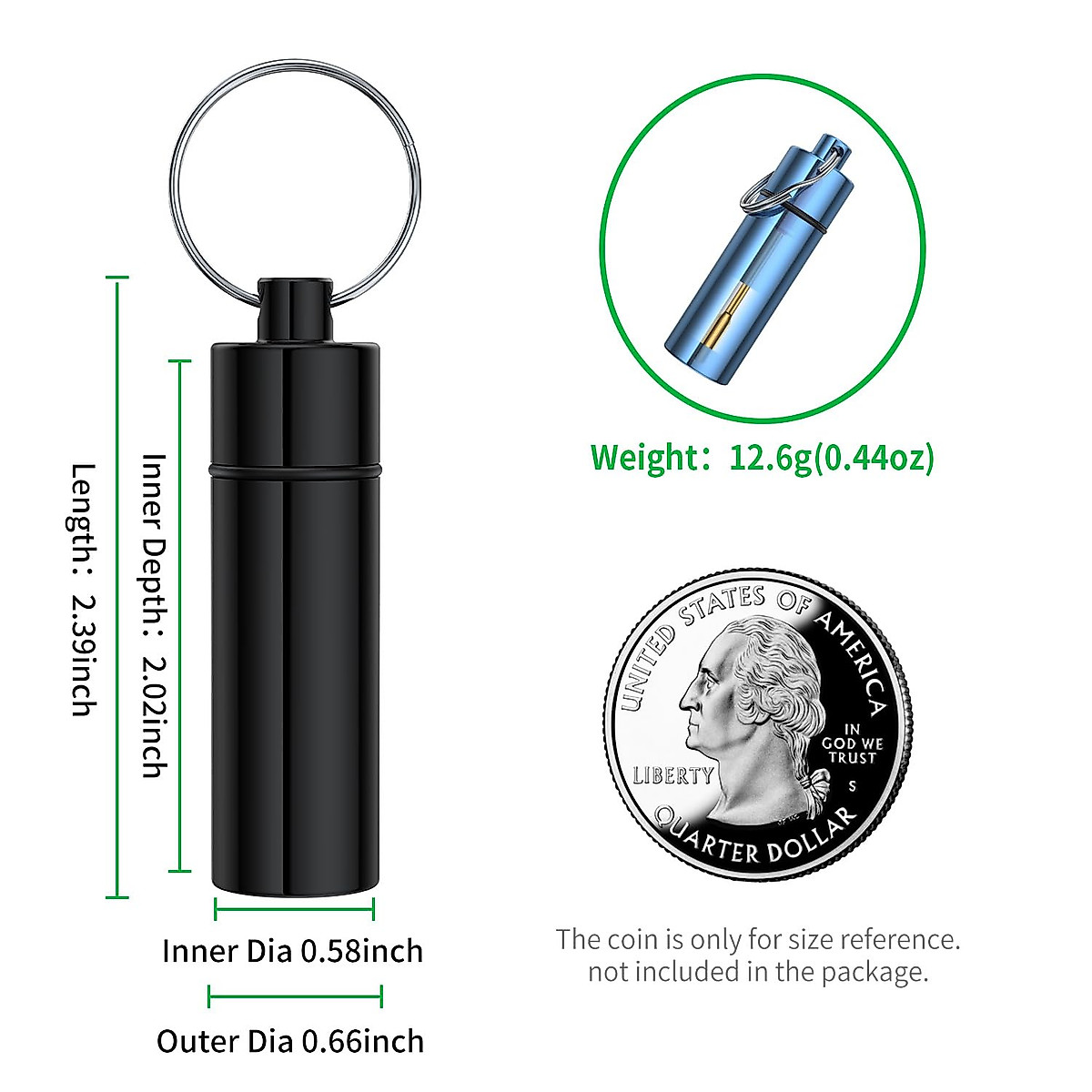 Portable Mini Pepper Shaker, 2 Pack Small Metal Storage Bottles with Keyring Travel Waterproof Aluminum Storage Container Holder Keychain