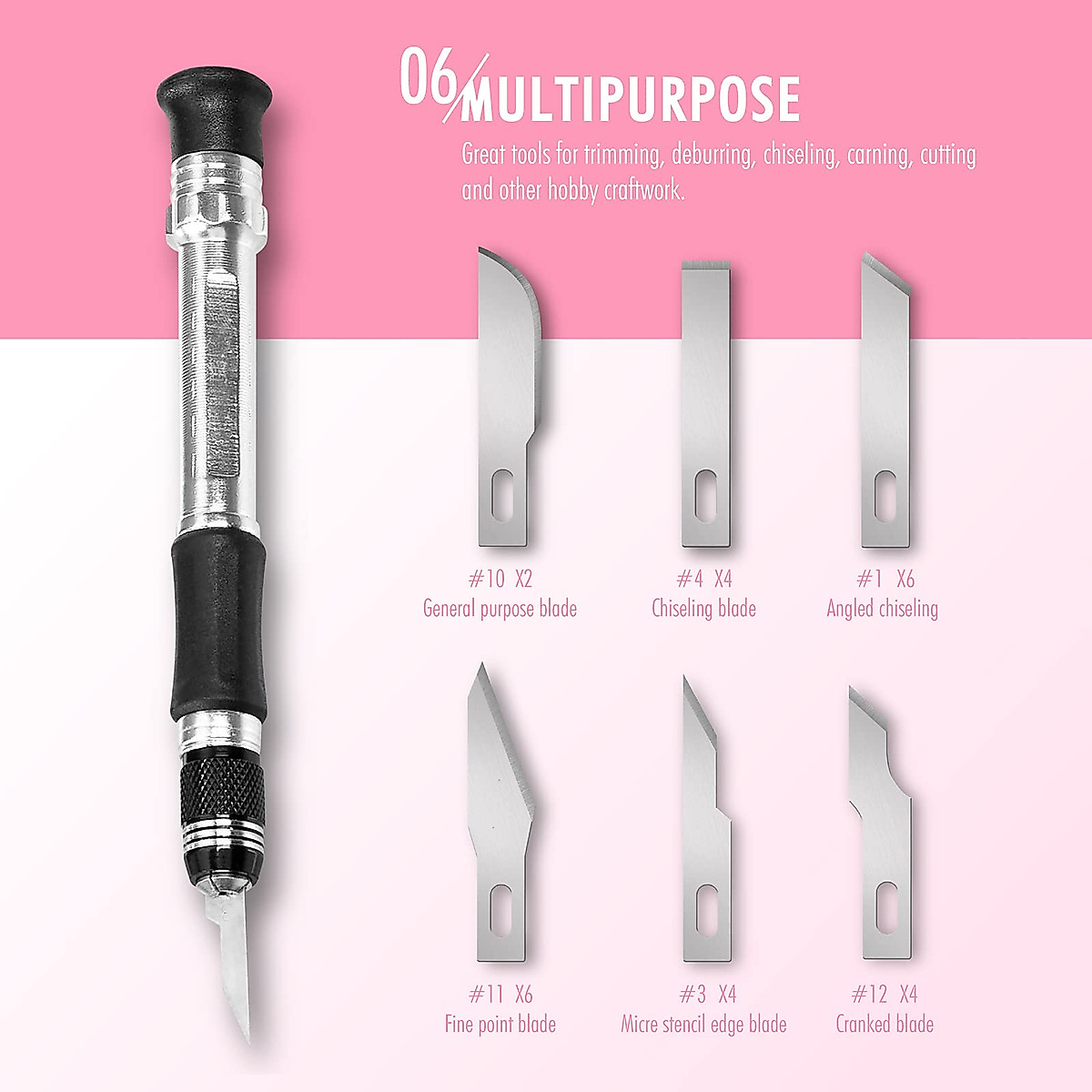 FantastiCAR Pink Craft Knife Precision Cutter Hobby Knife Blades Set (29pcs) for Art Work, Scrapbooking, Stencil, Architecture Modeling, Wood Leather Working