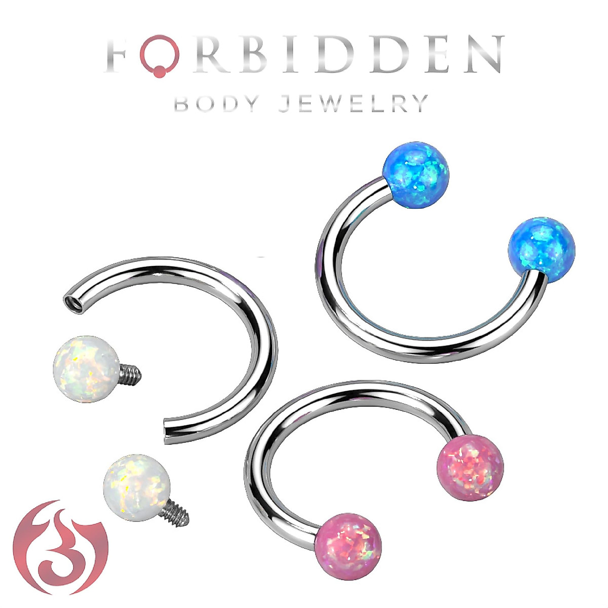 Forbidden Body Jewelry 16g 8mm Surgical Steel Internally Threaded White Opalite Horseshoe Ring