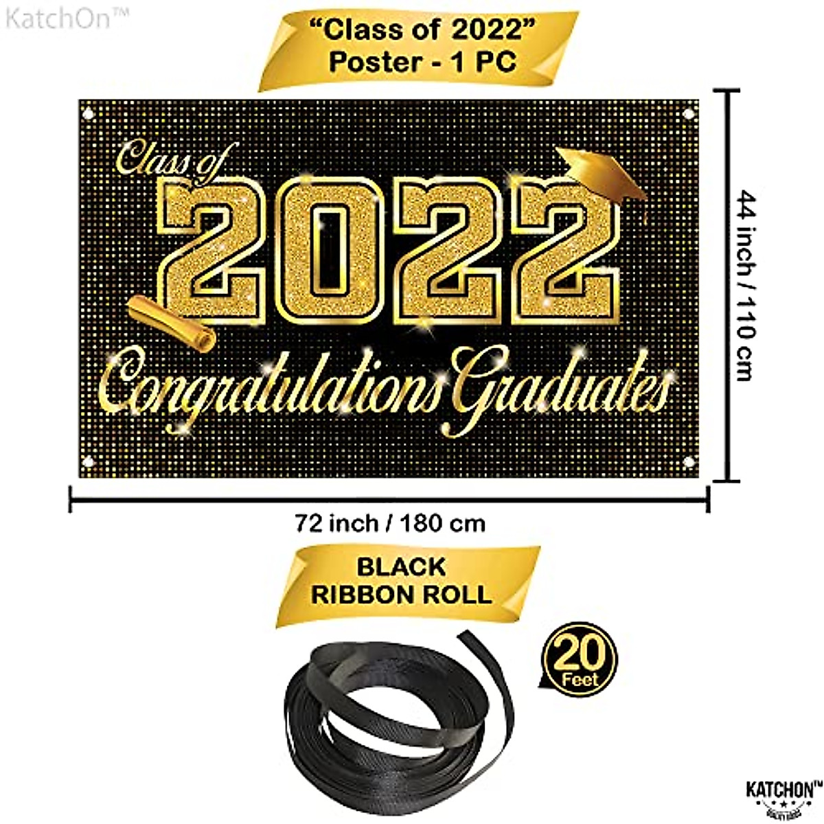 Class of 2022 Congratulations Graduate Banner -72x44 Inch Graduation Banner | Congratulations Banner Black and Gold Graduation Decorations 2022 | Graduation Party Decorations 2022 Congrats Grad Banner