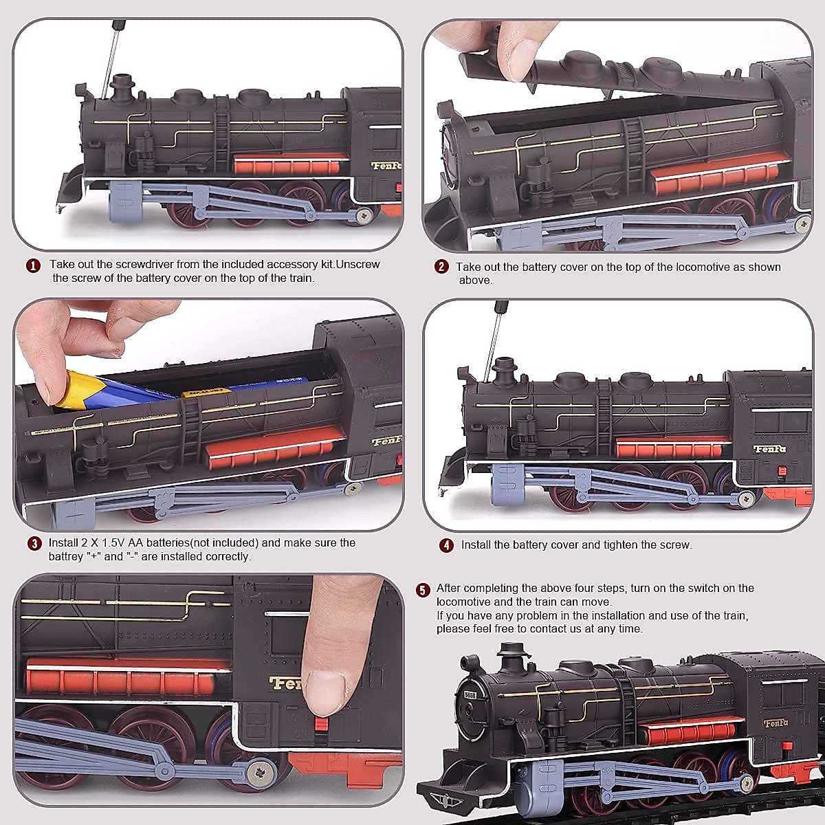 LEYI Classic Train Set Toys 1:87 Round Tracks Railway for Under Christmas Tree Battery Operated Train with Sound and Light Christmas Birthday Gifts for Boys and Girls 3 Cars 2 Trees 12 Tracks